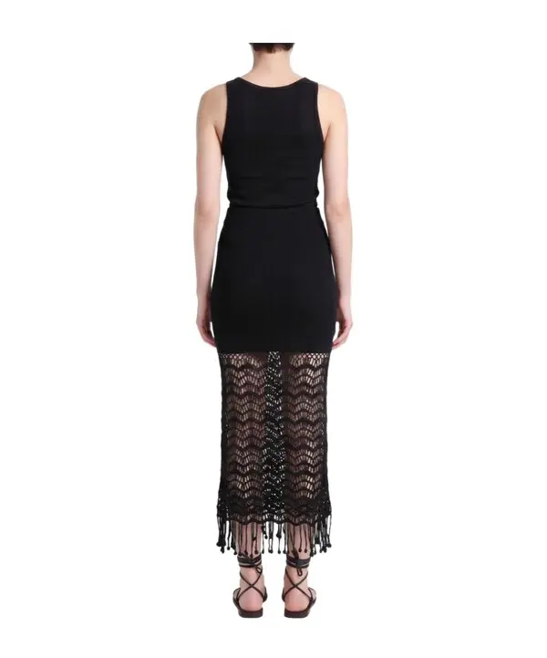 GANNI Fitted Knit Midi Skirt With Tassel Detailing