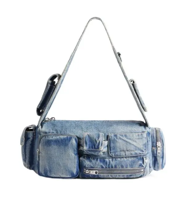 Balenciaga Superbusy Denim Small Sling Bag - Blue