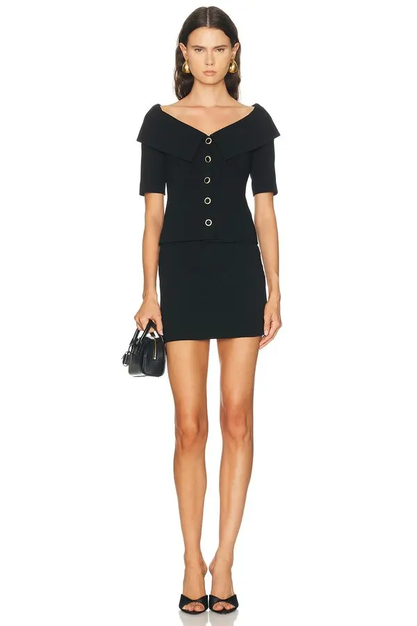 Alessandra Rich Wool Crepe Off The Shoulder Jacket - Black
