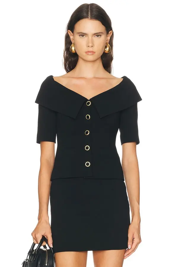 Alessandra Rich Wool Crepe Off-the-shoulder Jacket - Black