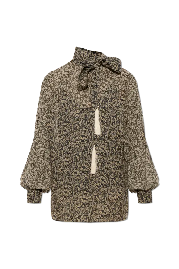 Zimmermann Patterned Top With A Stand-up Collar - Grey