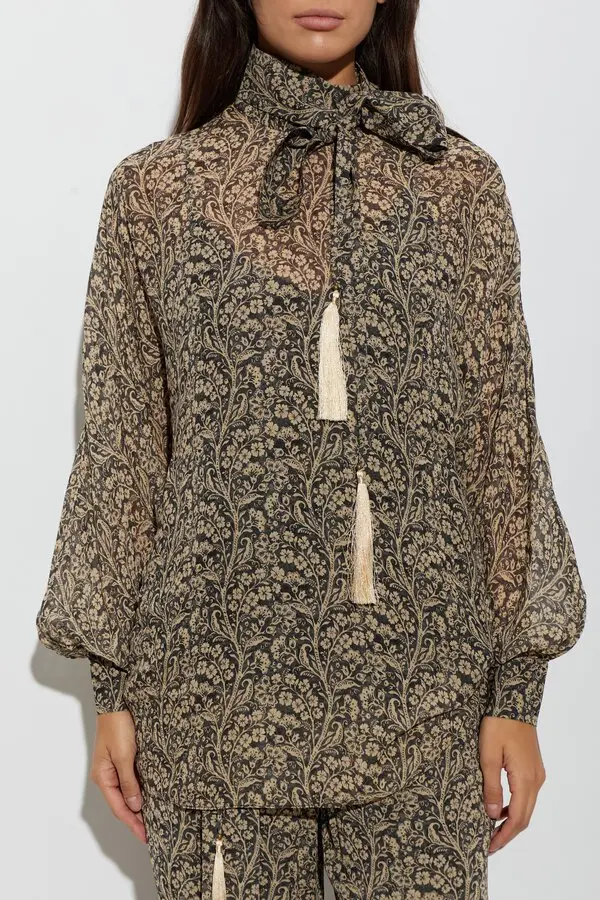 Zimmermann Patterned Top With A Stand-up Collar