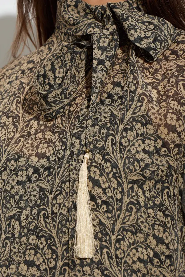 Zimmermann Patterned Top With A Stand-up Collar