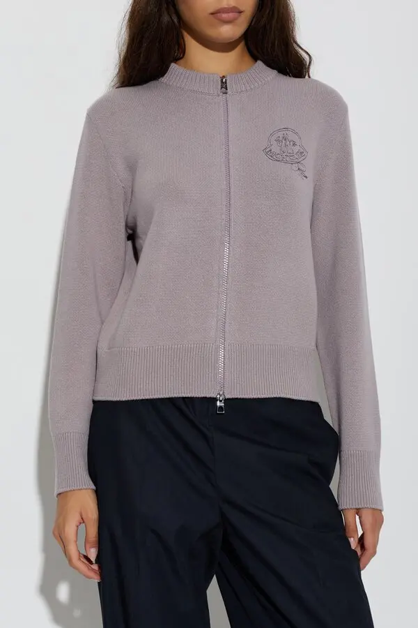 Moncler Wool Cardigan With Embroidered Logo