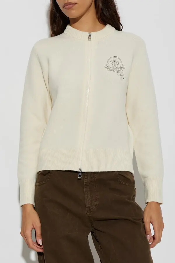 Moncler Wool Cardigan With Embroidered Logo