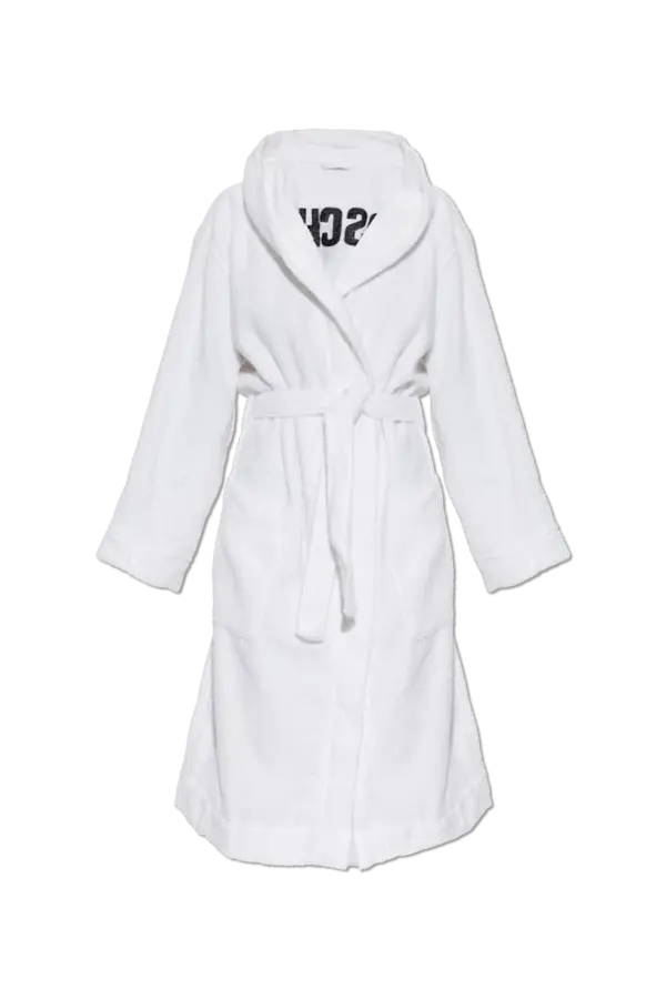 Moschino Hooded Cotton Terry Robe With Logo Detail - White