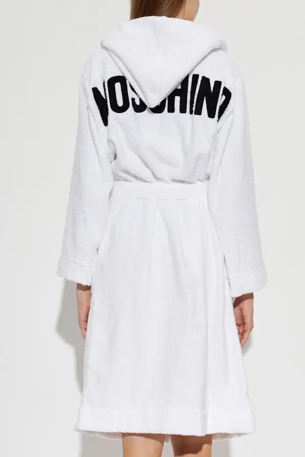 Moschino Hooded Cotton Terry Robe With Logo Detail