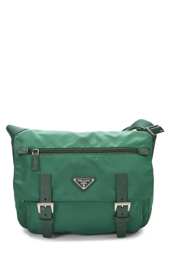 Prada Nylon Double Buckle Flap Messenger Bag