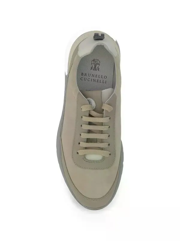 Brunello Cucinelli Logo-embossed Lace-up Sneakers In Oat