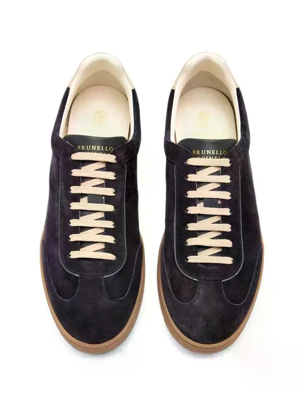 Brunello Cucinelli Navy Suede Lace-up Sneakers