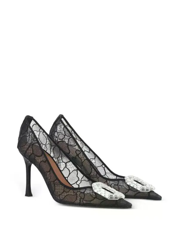 Amina Muaddi Camellia Crystal-embellished Lace Pumps