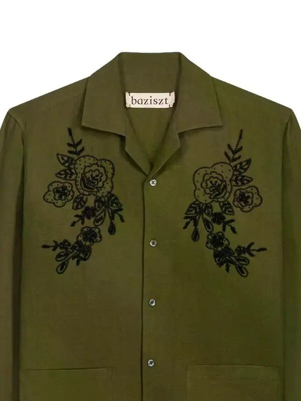 BAZISZT Celeste Floral-embroidered Shirt - Green