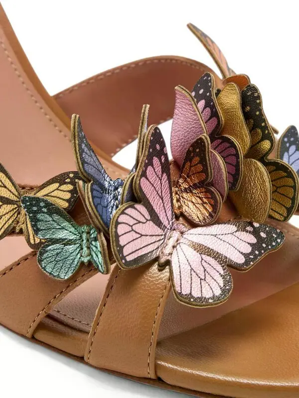 AQUAZZURA Butterfly-embellished Leather Mules - Neutrals