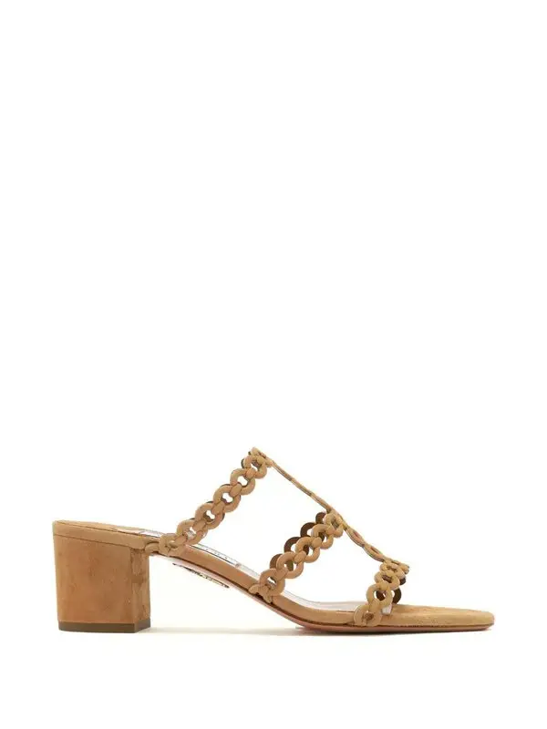 AQUAZZURA Intertwined Strap Suede Mules - Neutrals
