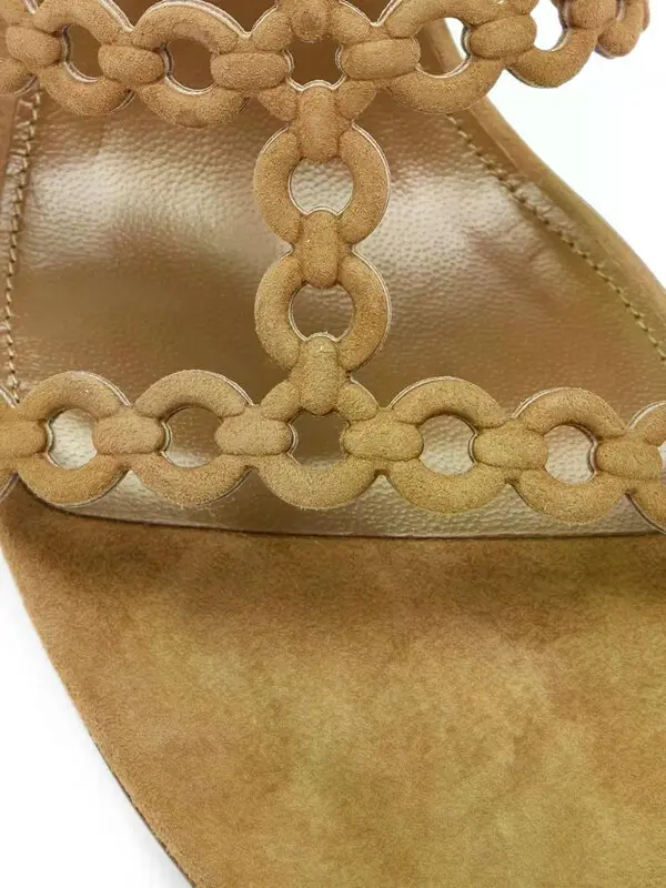 AQUAZZURA Intertwined Strap Suede Mules - Neutrals