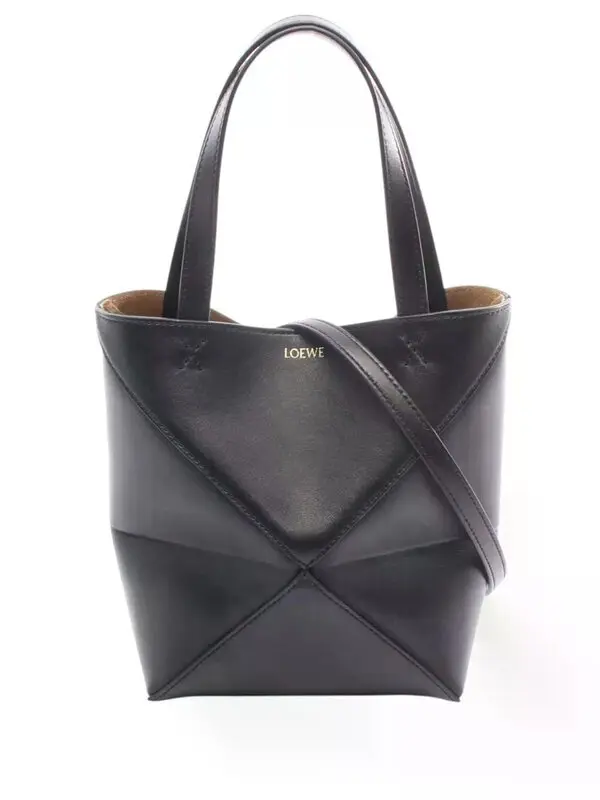Loewe 2010-2026 Mini Calfskin Puzzle Fold Tote Satchel - Black