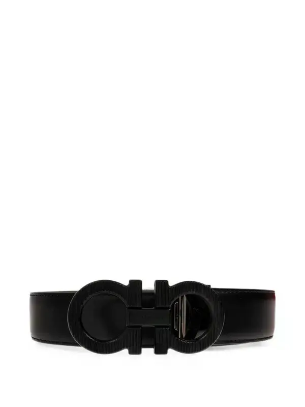FERRAGAMO Reversible And Adjustable Knurled Gancini Belt - Black