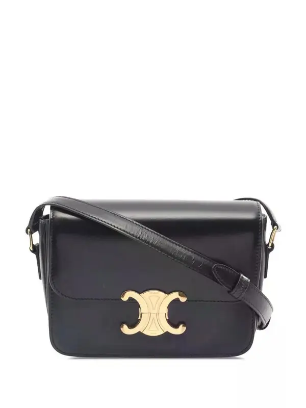 Celine Shiny Calfskin Triomphe Crossbody Bag - Black