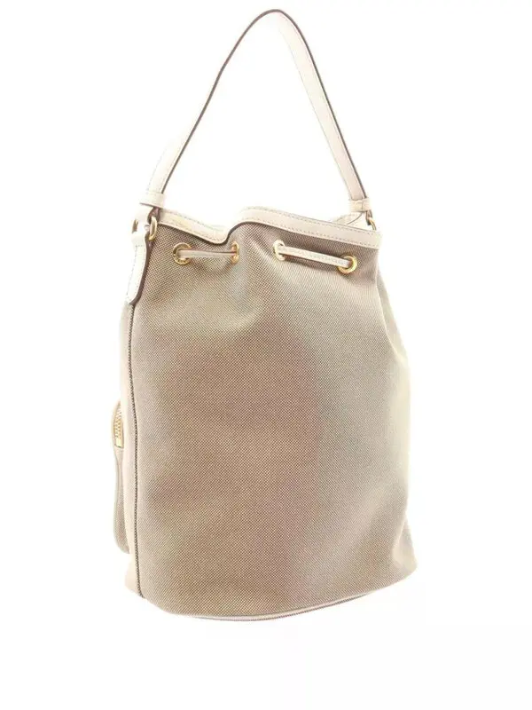 Prada 2010-2026 Canvas Canapa Logo Bow Drawstring Bucket Bag Satchel