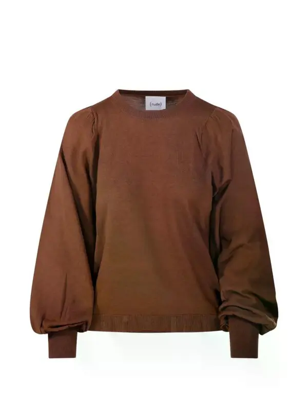 NUDE Puff-sleeve Crew-neck Sweater - Brown