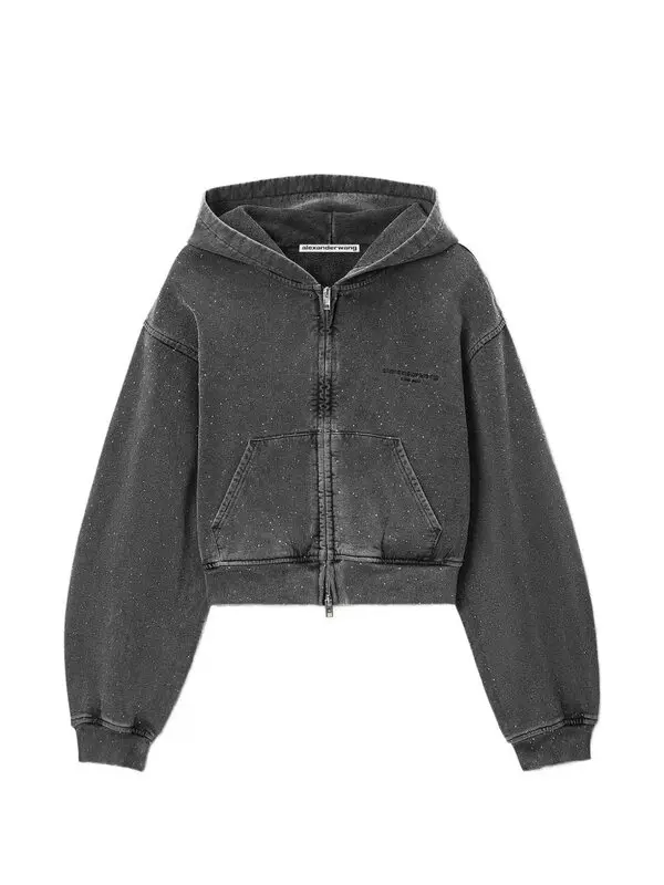 Alexander Wang Crystal Hotfix Zip-up Hoodie - Grey