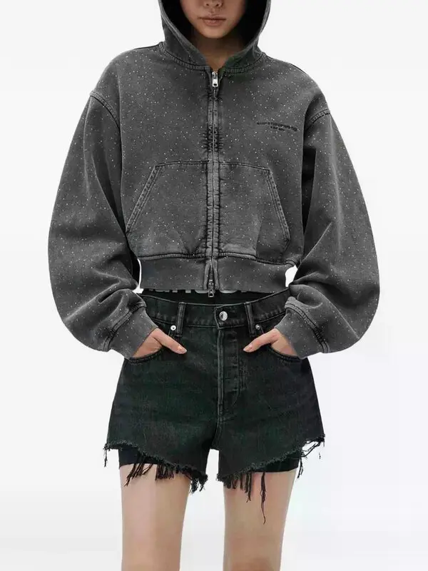 Alexander Wang Crystal Hotfix Zip-up Hoodie