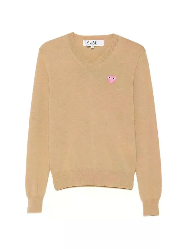Play Comme Des Garcon Heart-patch V-neck Sweater - Neutrals