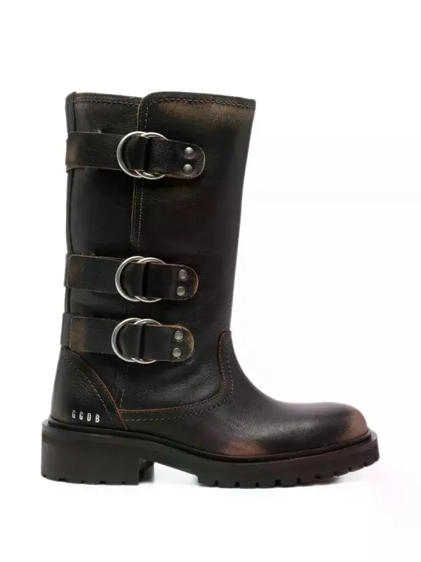 GOLDEN GOOSE Triple-buckle Distressed Biker Boots - Brown