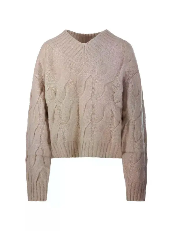 ALLUDE Cable-knit V-neck Sweater - Neutrals