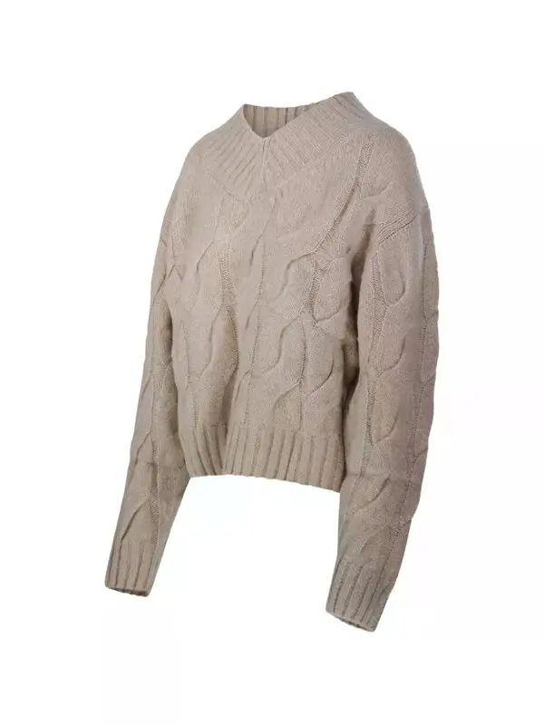 ALLUDE Cable-knit V-neck Sweater