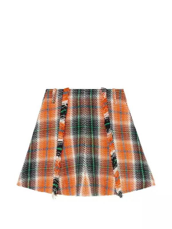 GANNI Checked Wool A-line Skirt - Orange