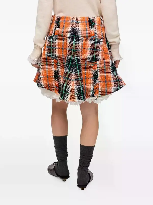 GANNI Checked Wool A-line Skirt
