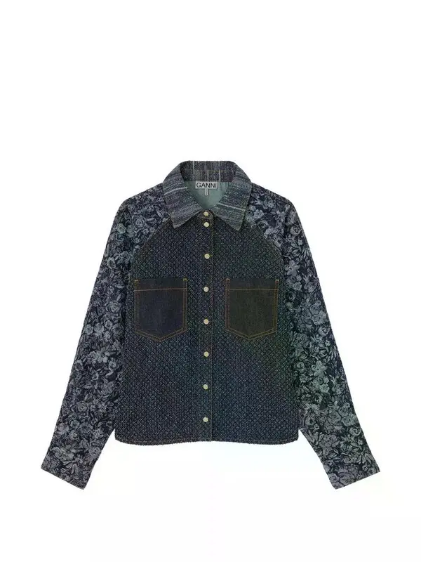 GANNI Shirt In Patchwork Denim - Blue