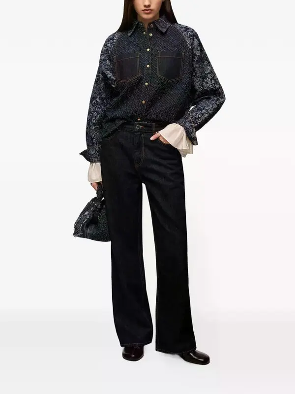GANNI Patchwork Denim Shirt - Blue