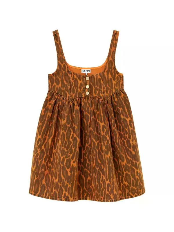 GANNI Leopard-print Denim Dress - Orange