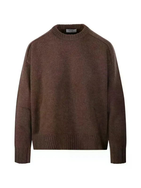 BEYOU Ribbed-trim Crew-neck Sweater - Brown