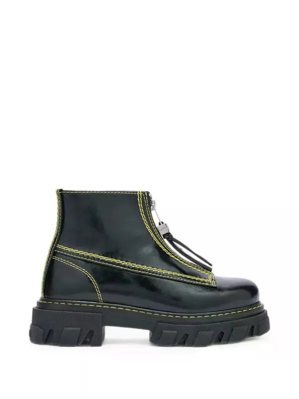 GANNI Contrast Stitching Ankle Boots - Black