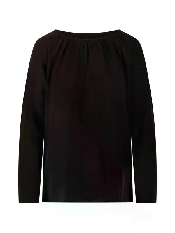 ALLUDE Gathered Neckline Fine-knit Top