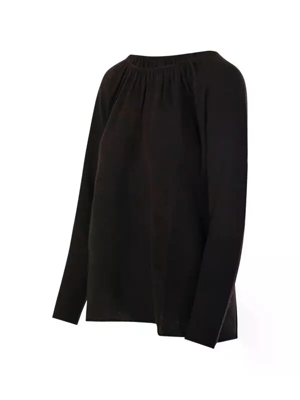 ALLUDE Gathered Neckline Fine-knit Top