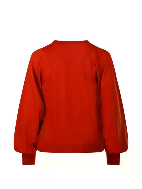 NUDE Puff-sleeve Fine Knit Crew Neck Sweater - Orange