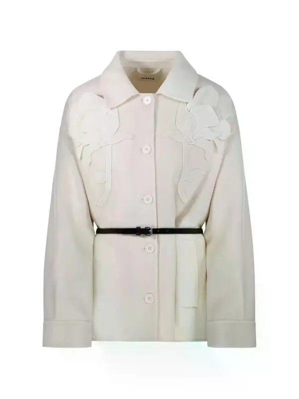 P.a.r.o.s.h Floral-appliqué Belted Jacket - Neutrals