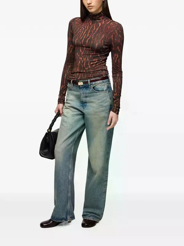 GANNI Turtleneck Top In Printed Jersey - Brown