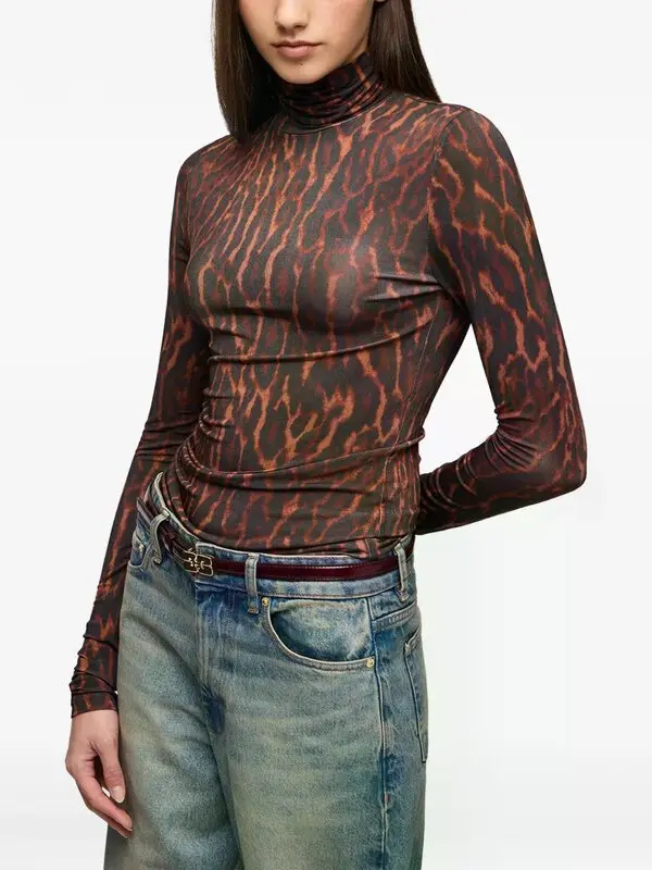 GANNI Turtleneck Top In Printed Jersey