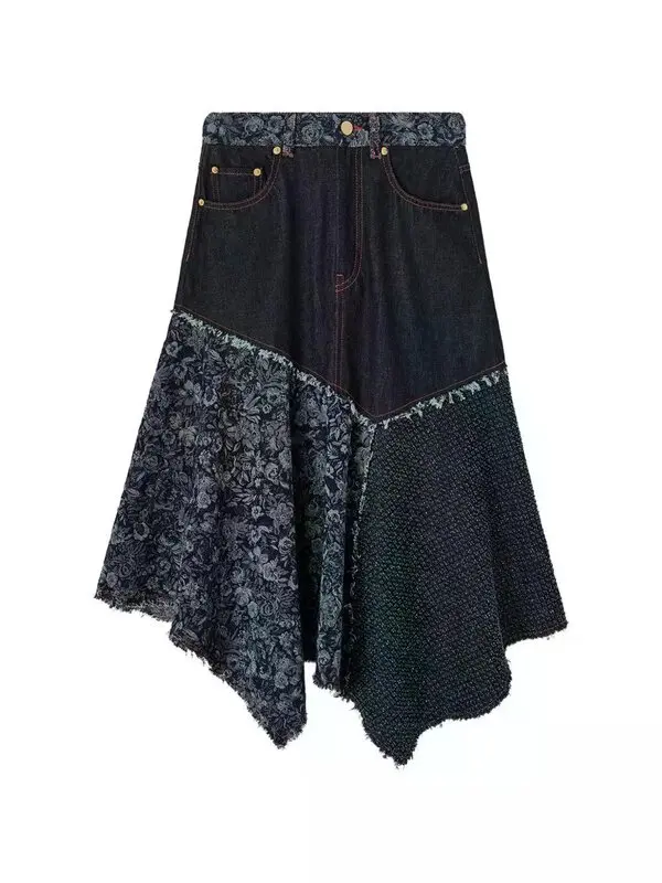 GANNI Patchwork Frayed-edge Denim Skirt - Blue