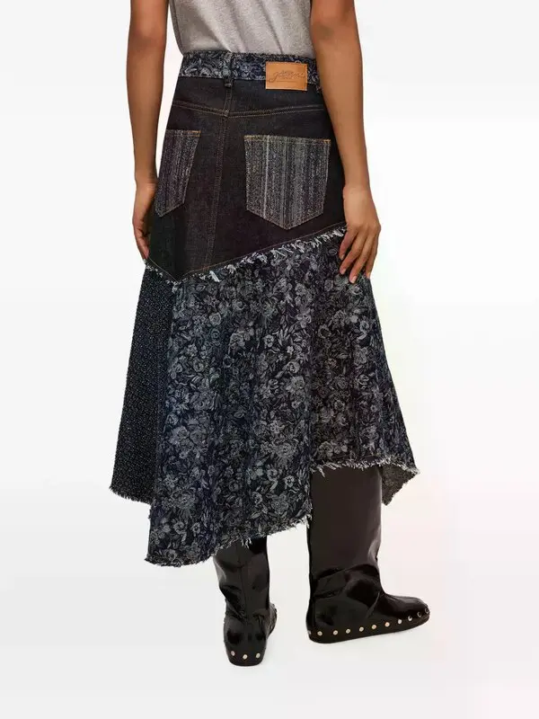 GANNI Patchwork Frayed-edge Denim Skirt
