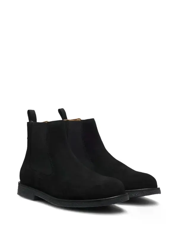 BOSS Suede Chelsea Boots With Signature Stripe Stitching - Black