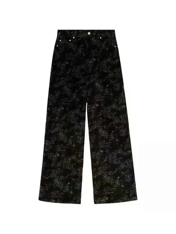 GANNI Printed Denim Wide Leg Jeans