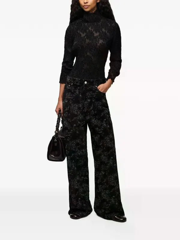 GANNI Printed Denim Wide Leg Jeans