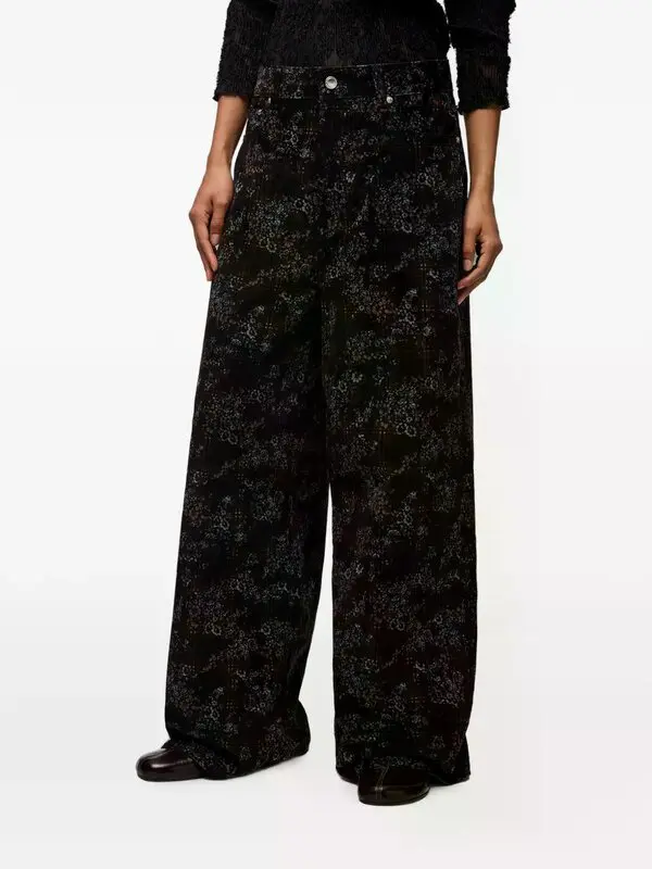 GANNI Printed Denim Wide Leg Jeans