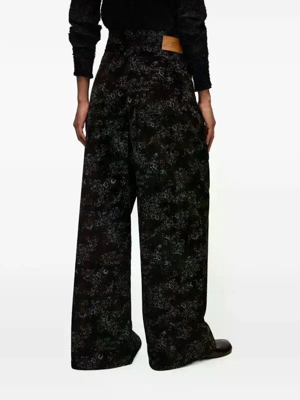 GANNI Printed Denim Wide Leg Jeans